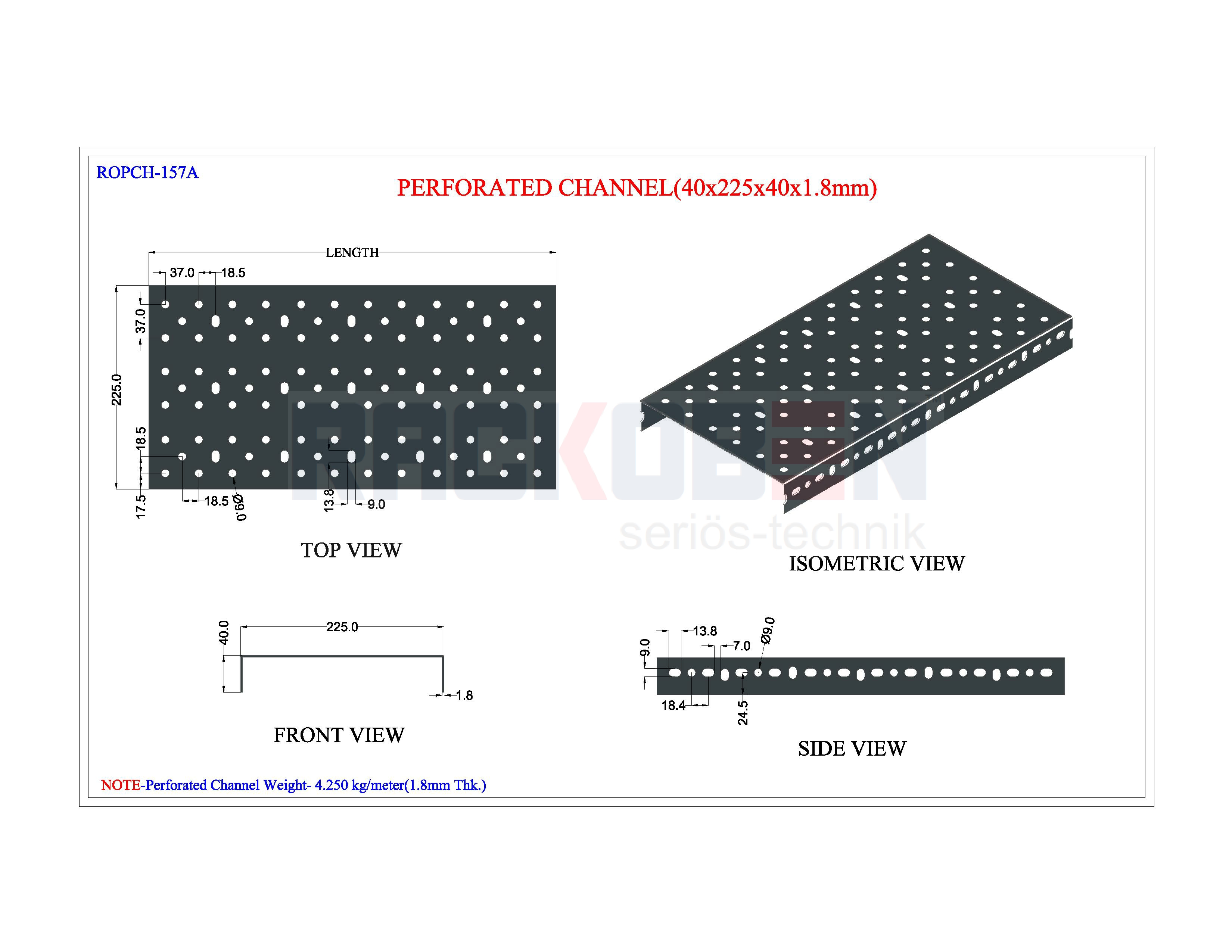 Perforated Steel Channel 40x225x40